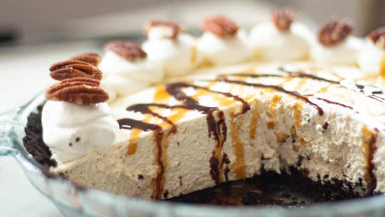 Turtle Pie - Easy No Bake Caramel Pecan Recipe - Chenée Today